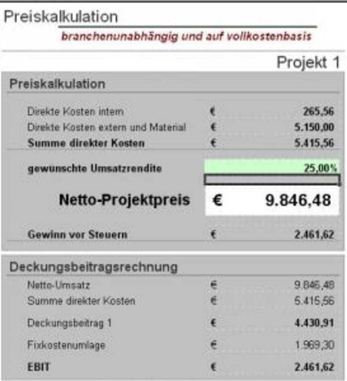 Excel-Tool: Preiskalkulation