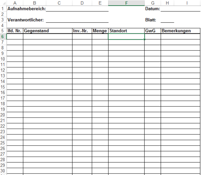 Inventur-Vorlage - reimusnet | elopage