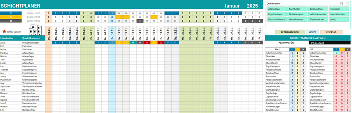 Excel SCHICHTPLANER Vorlage mit Qualifikationen und Feiertagen - office ...
