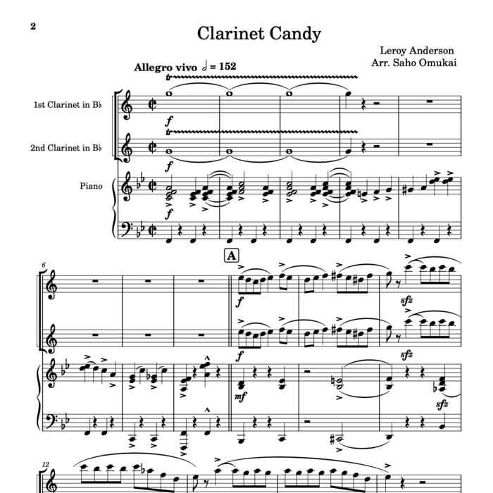 ANDERSON Leroy - Clarinet Candy for two Clarinets & Piano ...